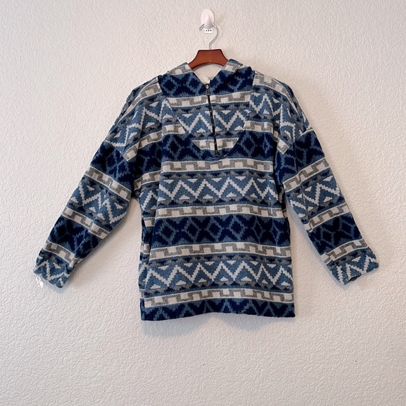 Sweaters | Vintage Aztec Geo Hooded Fleece Pullover | Poshmark
